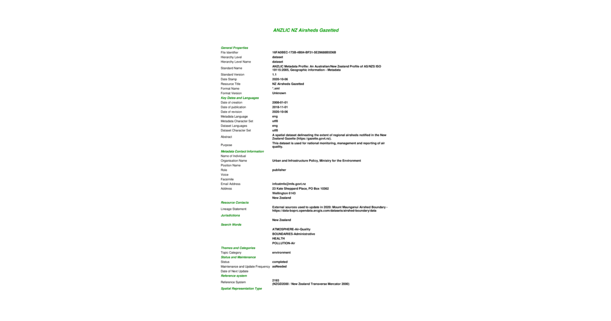 NZ Airsheds Gazetted | MfE Data Service