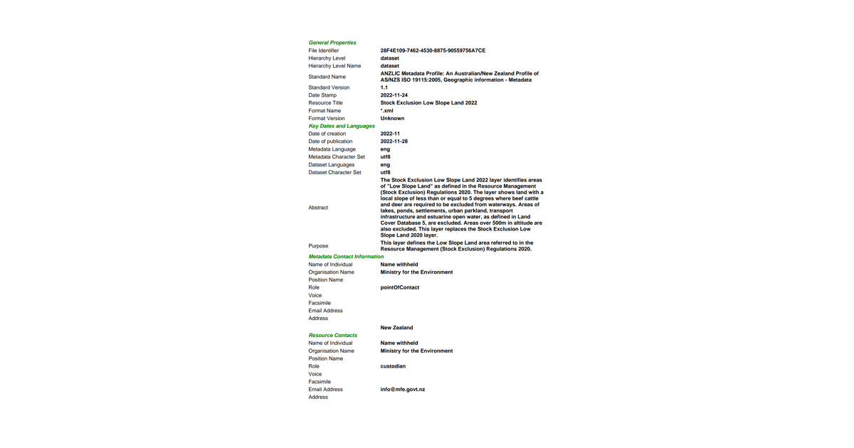 Stock Exclusion Low Slope Land 2022 Metadata.pdf | MfE Data Service
