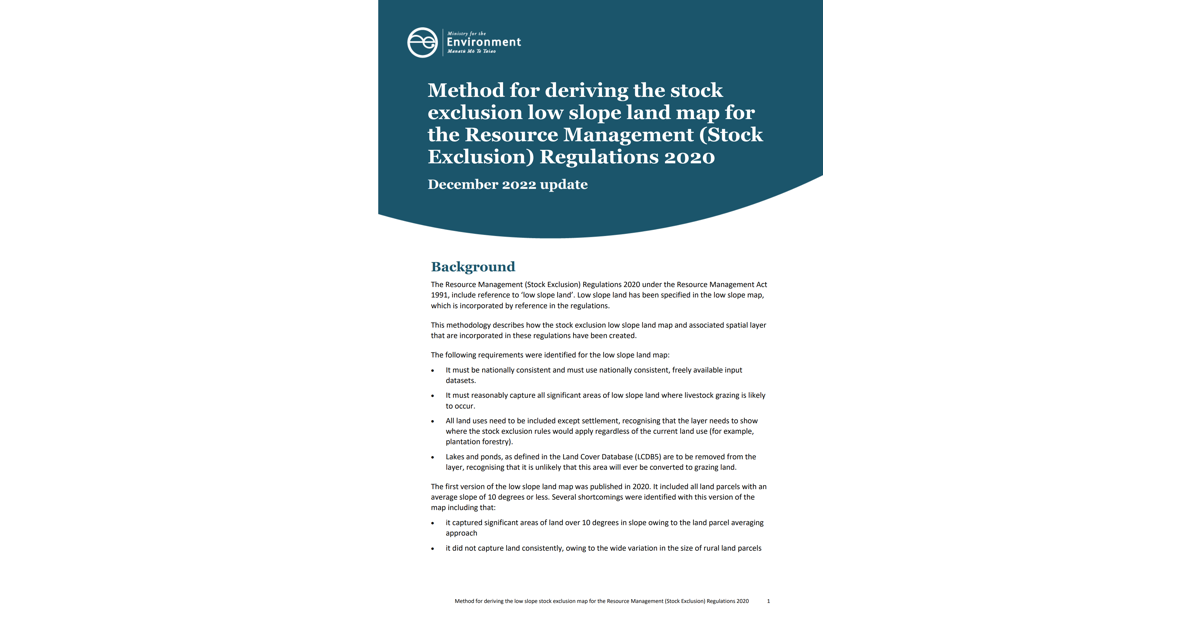Method for deriving the stock exclusion low slope land map.pdf | MfE ...